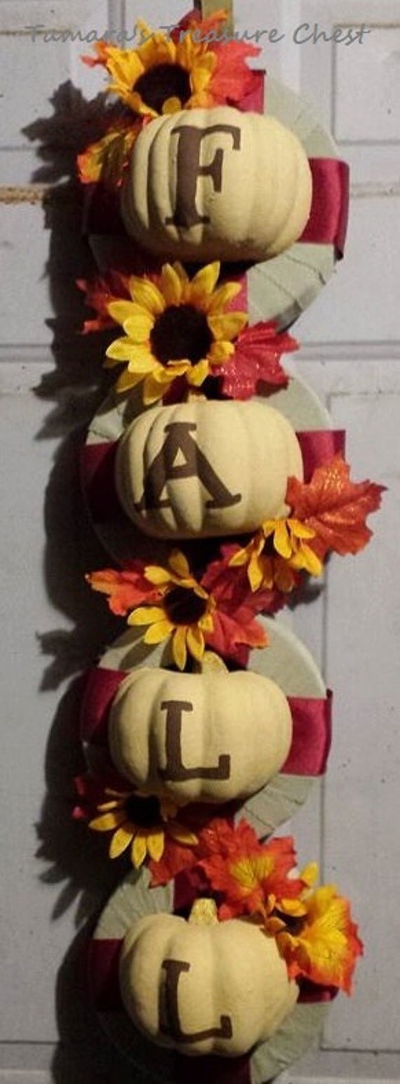 Items similar to Very Unique Fall Door Decor, Pumpkins and Sunflowers ...