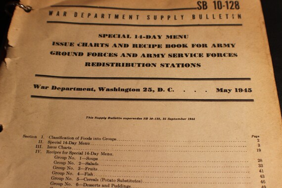 US Army 1945 Recipe Book for Army Ground Forces and Army