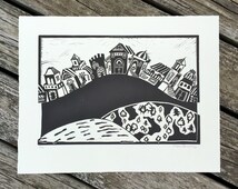 Unique linocut landscape related items | Etsy