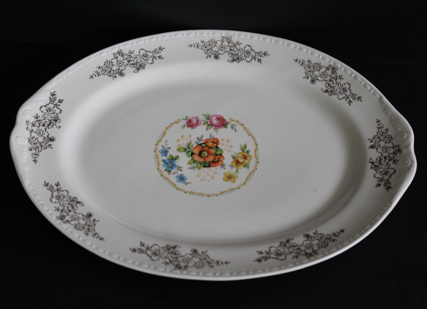 Vintage Eggshell Georgian Homer Laughlin Oval Platter with Floral ...