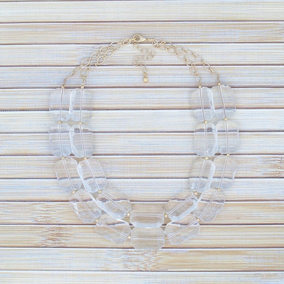 Clear Crystal Statement Necklace Faceted by TheGoldenGardenia Clear Crystal Statement Necklace Faceted by TheGoldenGardenia