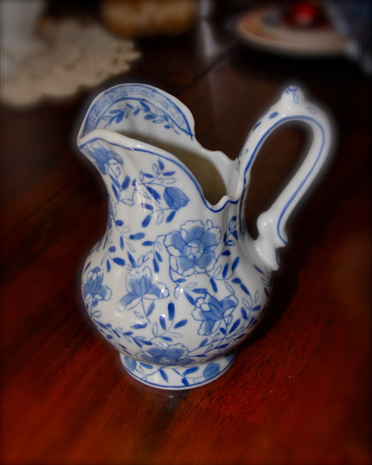 Vintage Blue and White Handpainted Asian Porcelain Creamer/Pitcher ...