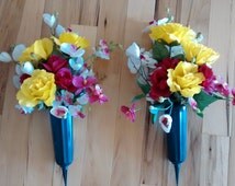 Spring Summer Cemetery Cones Set! Yellow Roses, Pink Roses, Pink ...