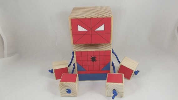 Super hero Block Man. Wood Toy. Decor. Action by WoodUBMine15