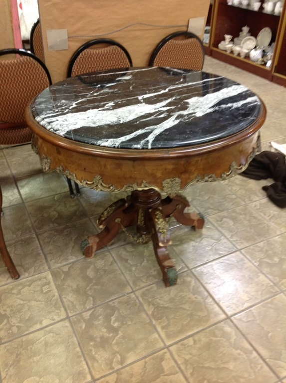 Antique, Louis XV Rococo Style Burlwood Round Table With Marble Top And ...
