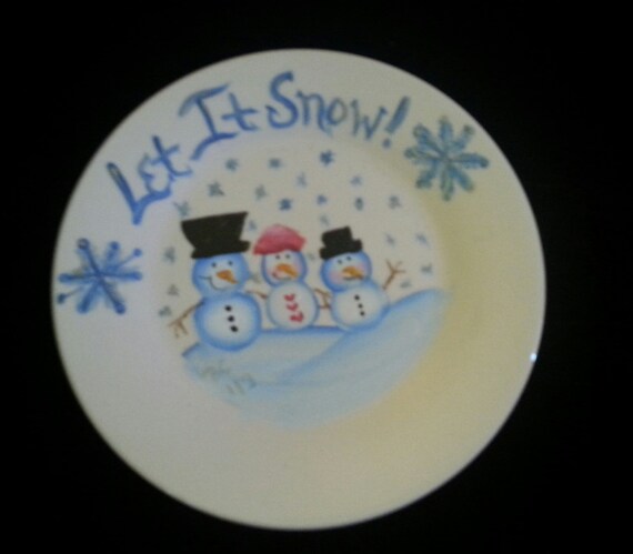 Items similar to Hand Painted Christmas Plate - Let it Snow on Etsy