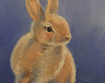 Items similar to Whimsical Original Mixed Media Rabbit painting titled ...