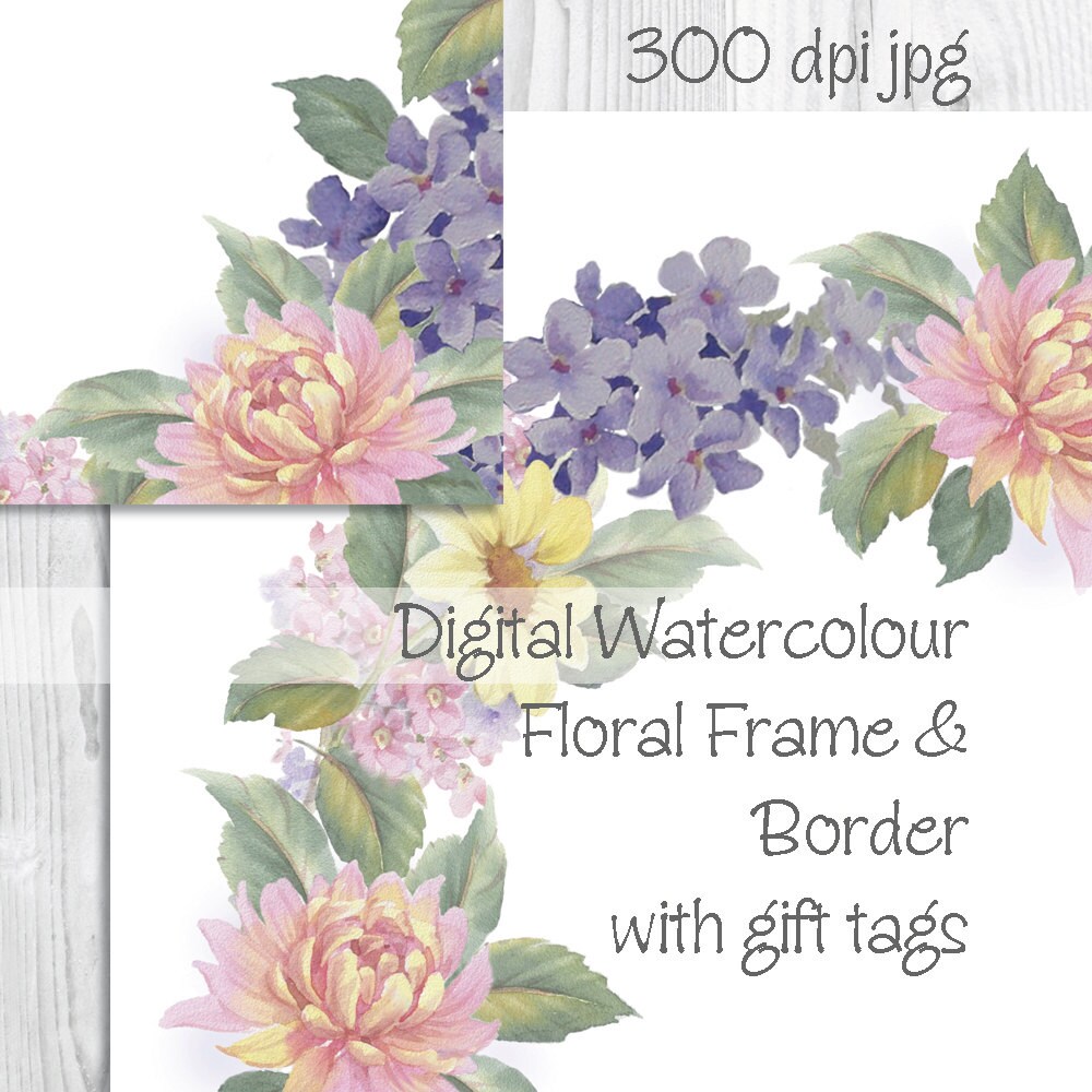 Watercolour Flowers Border Hand Painted by TheArtofPaperCraft