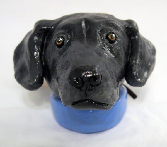 Old Black Lab Ceramic Sculpture