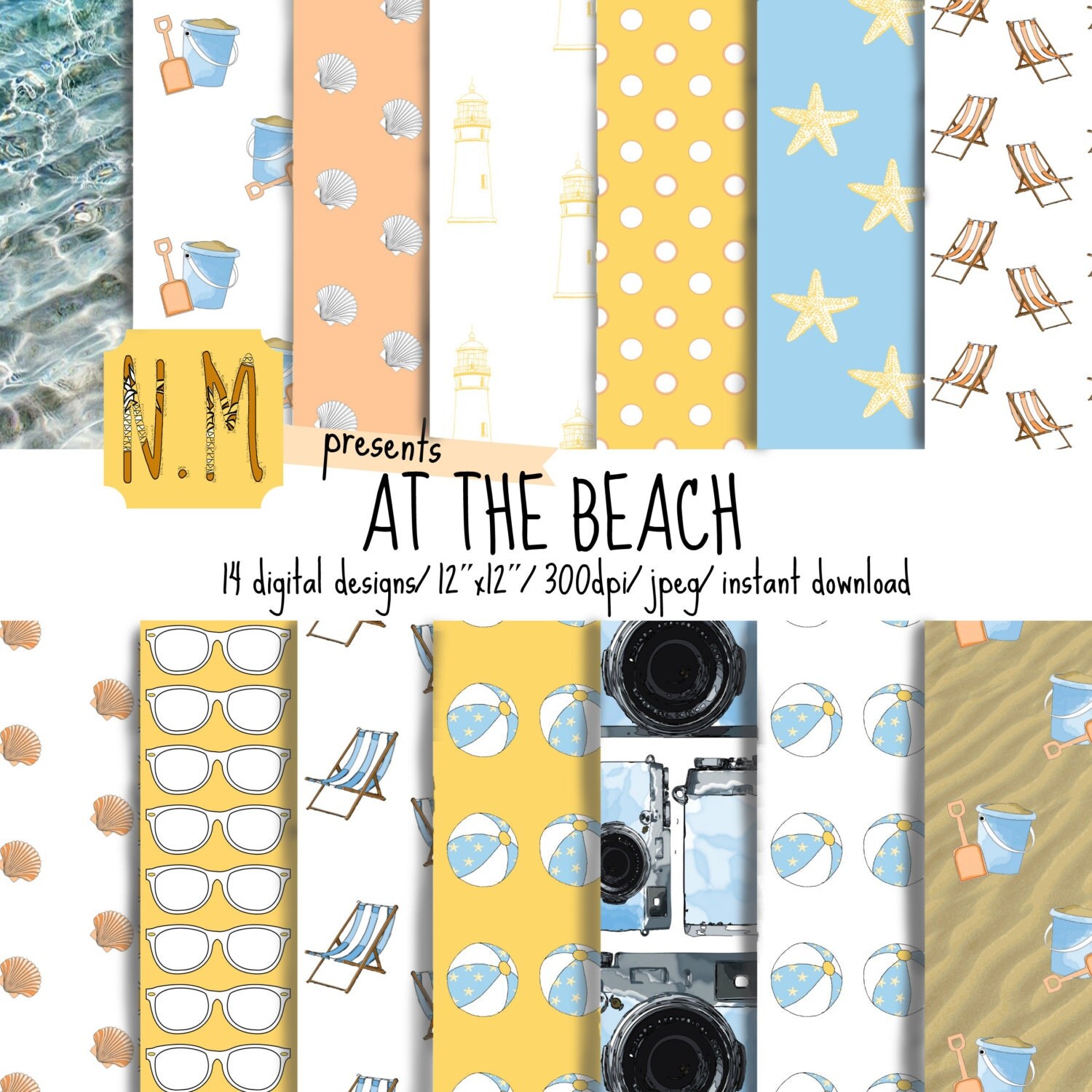 Beach digital paper At the Beach colorful summer printable