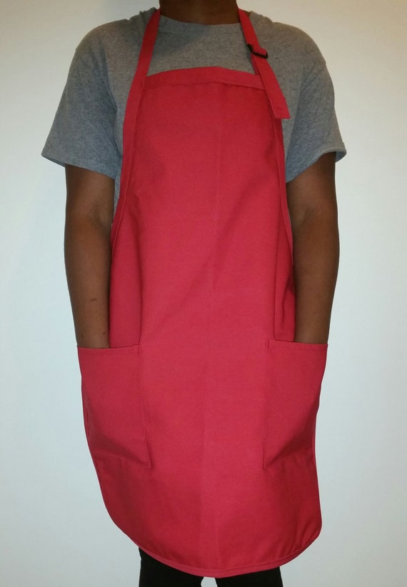 RED knee length apron with pockets by AboveBeyondEmbroider on Etsy