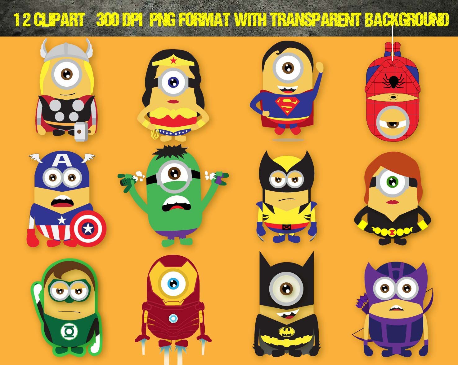12 Minions Superhero Clipart Disney Digital by Room25Days