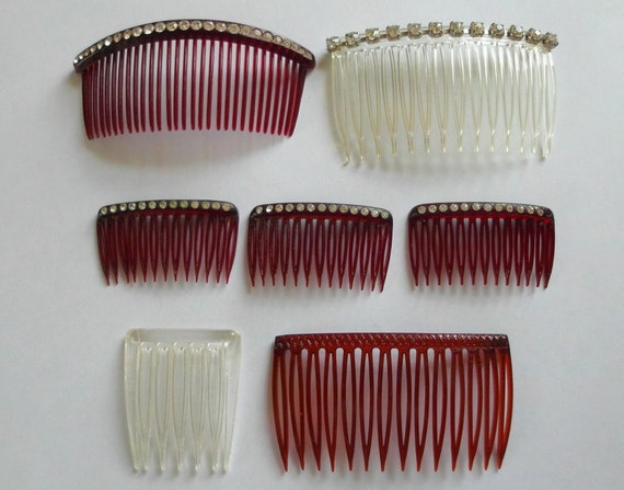 Vintage Plastic Hair Combs with Rhinestones