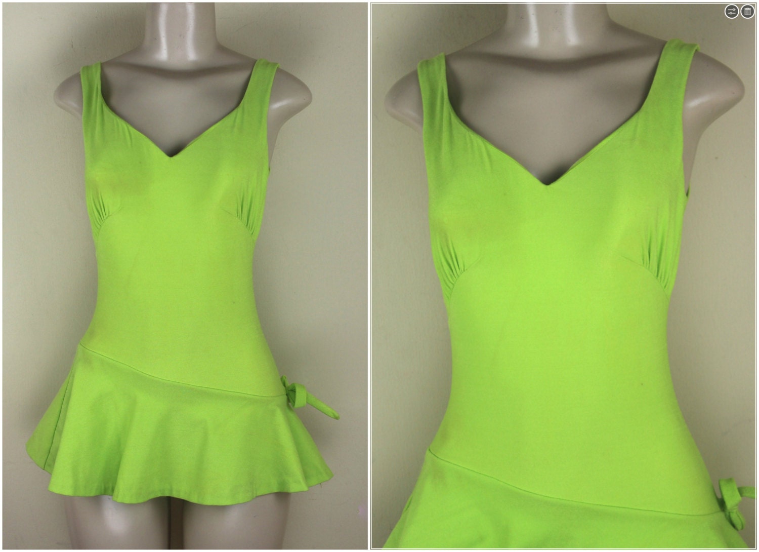 Vintage 1960s MOD neon Lime Green skirted, BOMBSHELL Swimsuit with ...