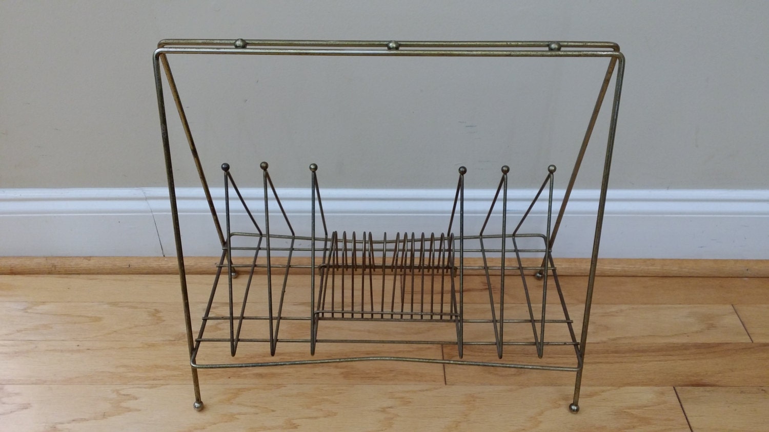 Vintage Brass Toned Wire Mid Century Atomic Vinyl Record and Magazine ...