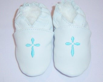 Baptism shoes white GENUINE leather with by SoftSoulBabyShoes