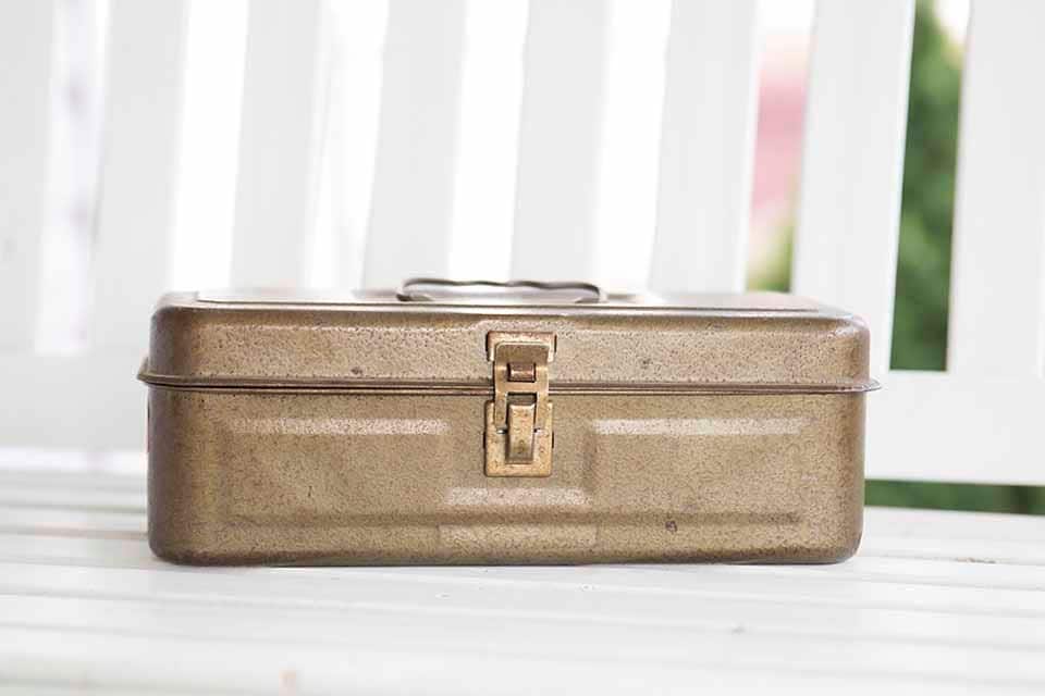 Vintage Metal Box, Brown Olive Green Box, Small Toolbox, Storage Box ...