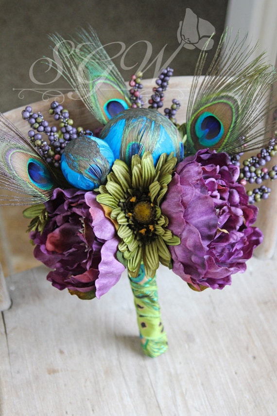 Items Similar To Made To Order Peacock Wedding Bridesmaid Bouquet On Etsy