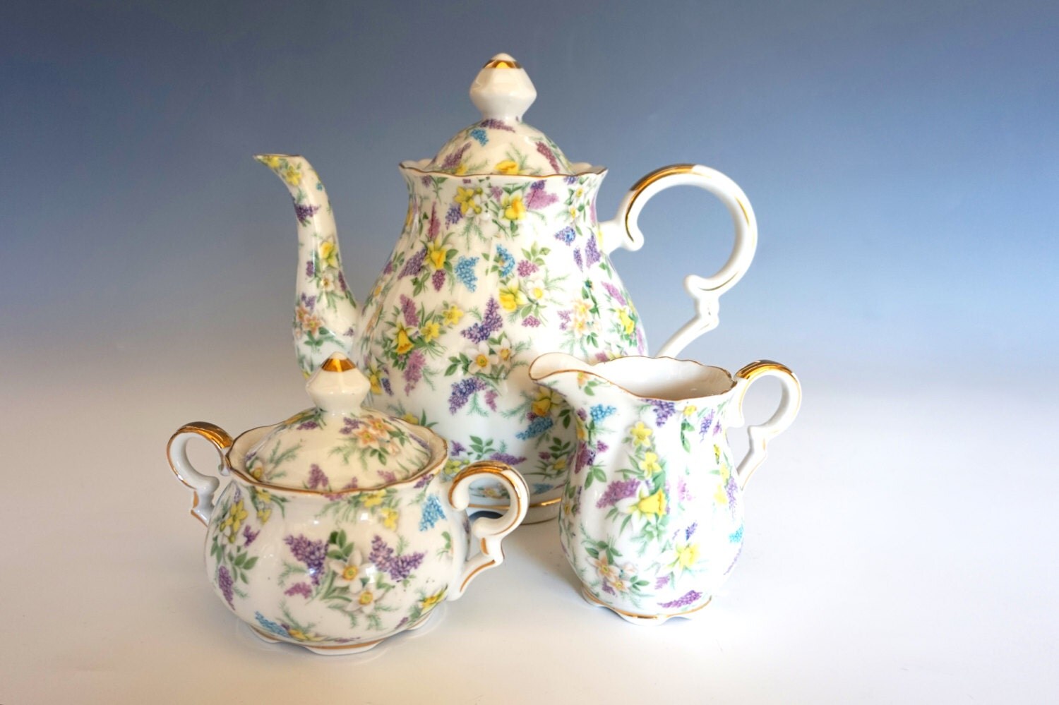 Vintage Lefton China Pattern Antique Lilac Chintz Teapot with Sugar ...