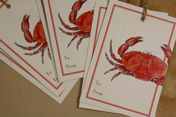 6 Crab Beach Rock Crab Gift Tags Set of 6 Beach by SandboxCards