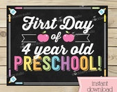 Items similar to Girl First Day of 4 year old Preschool Sign - 1st Day ...