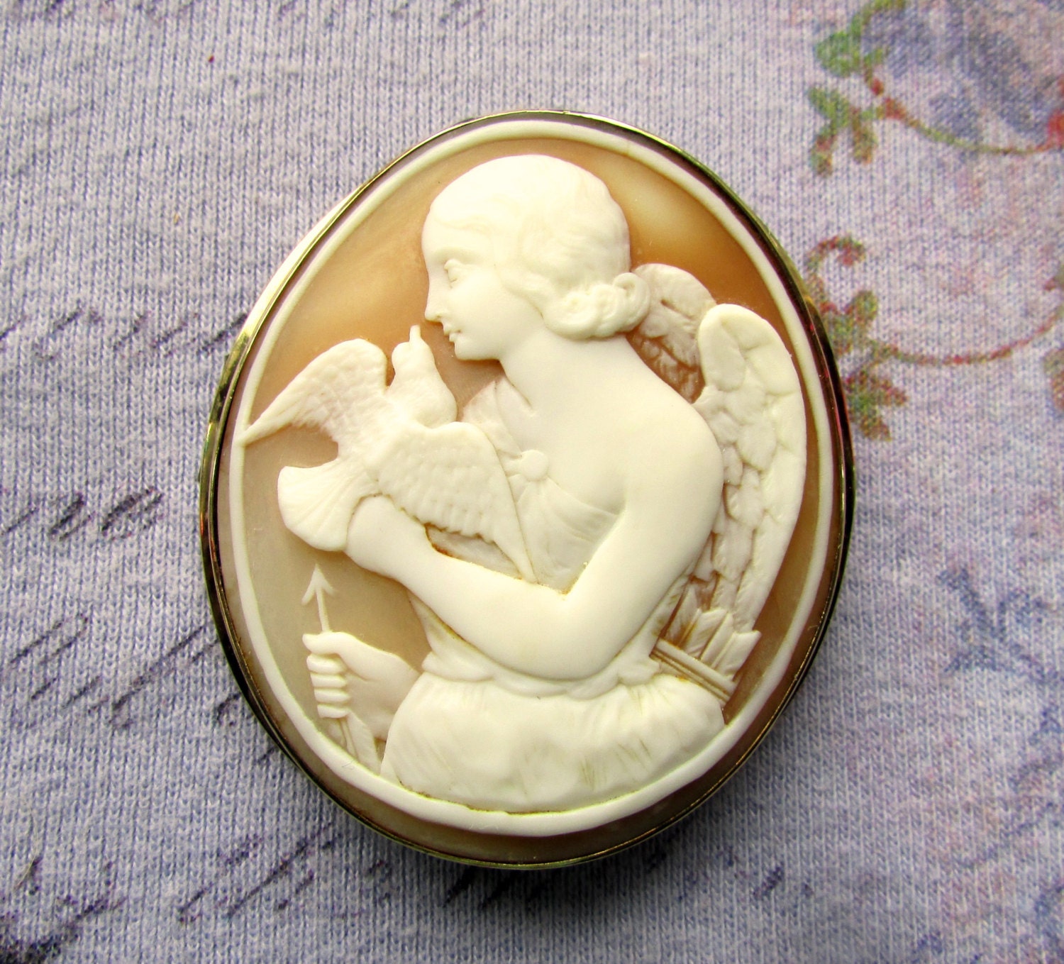 Angel Cameo Pin Shell Cameo Brooch Angel and Dove Cameo Pin Antique ...