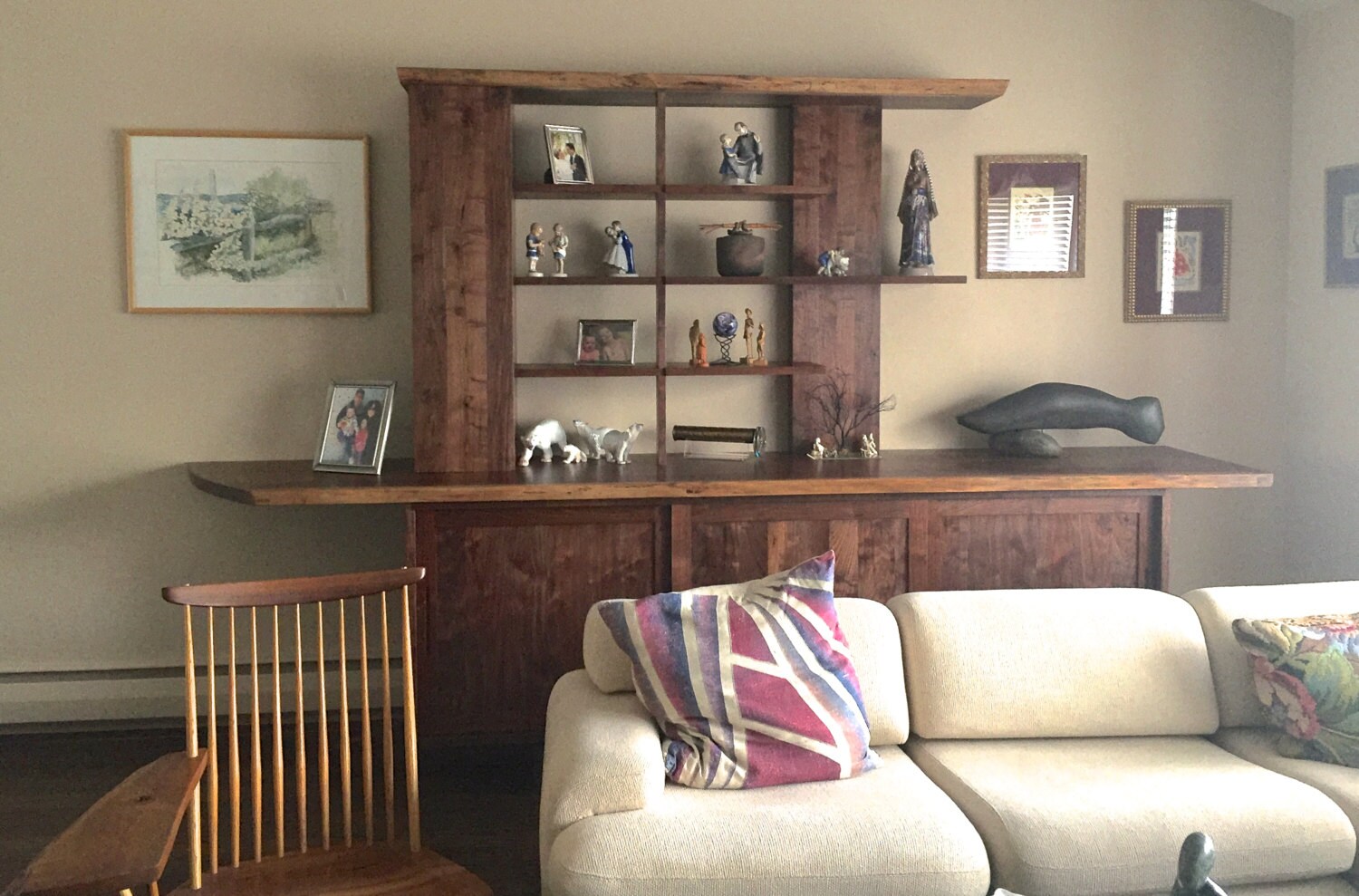 Natural edge walnut storage cabinet