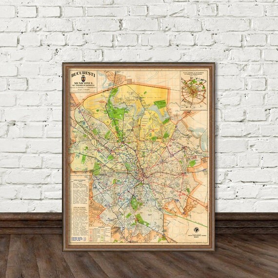 Bucharest map archival fine print Harta orasului Bucuresti