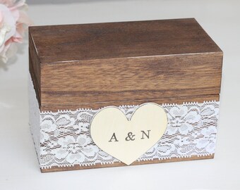 Recipe Box Personalized Burlap and Lace Includes Recipe