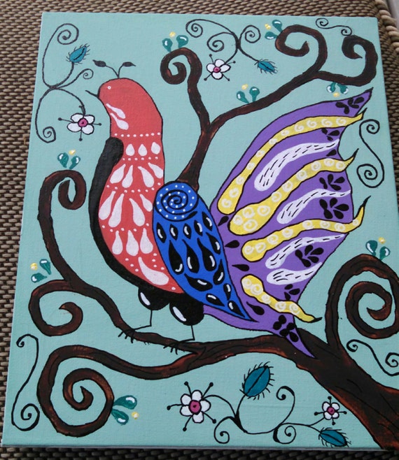 Items similar to Folk Art Bird in a Tree on Etsy