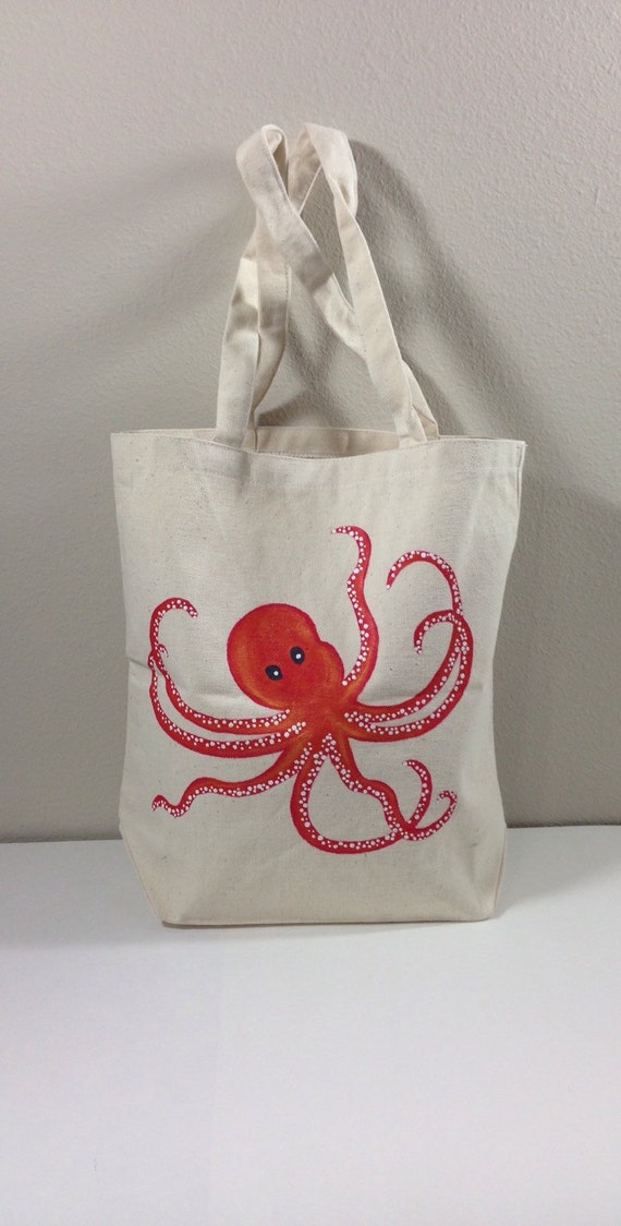 Items similar to Tote Bag with Hand Painted Red Octopus on Etsy