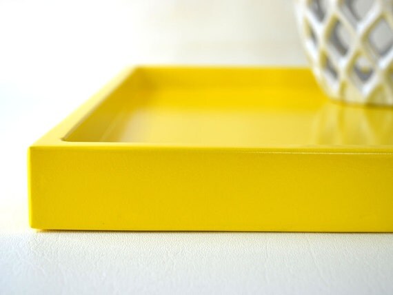 Bright Yellow 14 x 18 Shallow Decorative Tray Lacquer Wood