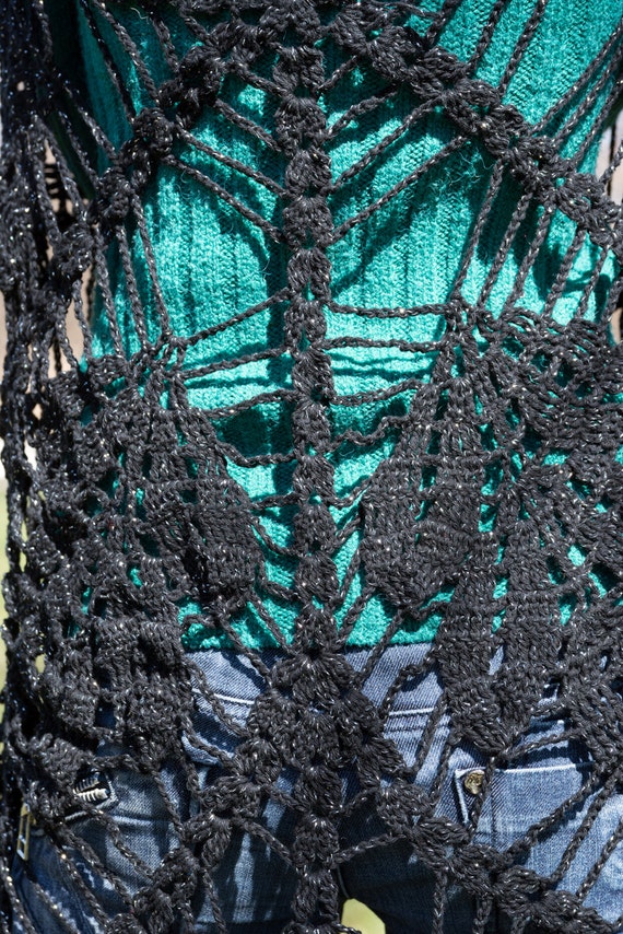 Black triangle scarf shawl cotton unique handmade by CrochetZone
