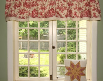 Red toile valance | Etsy