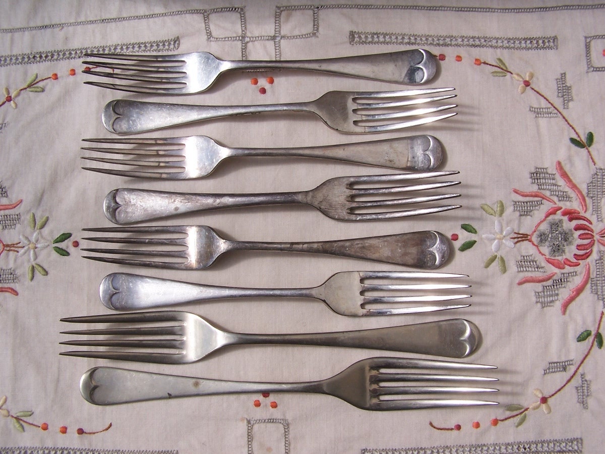 vintage epns forks, two large, six small, fiddle back forks, upcycle ...