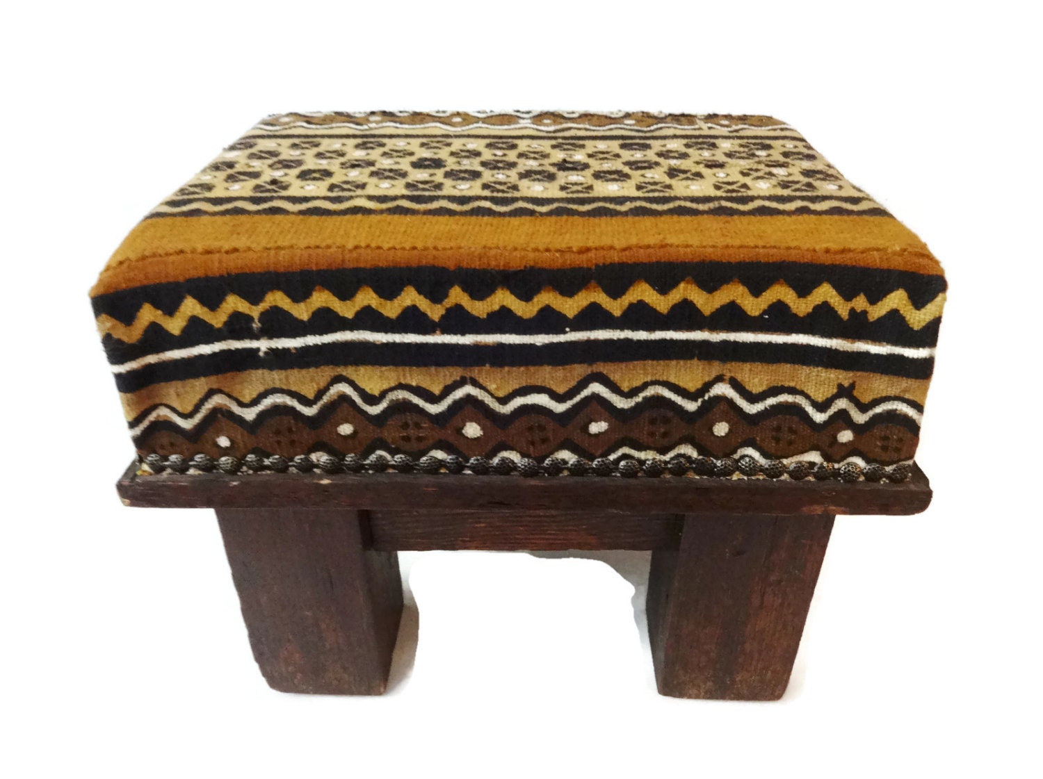 Superb Foot stool Upholsterd w/African Mud cloth fabric Bogolan Mali ...