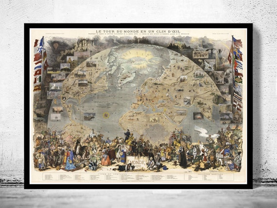 Old World Map 1876 Le Tour du Monde