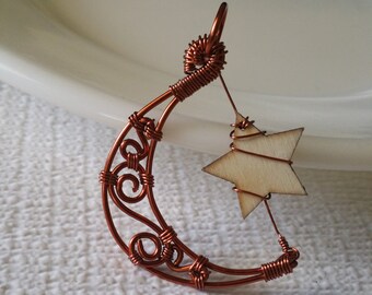 Items similar to Moonswept. Copper Wire Wrapped Moon Pendant on Etsy