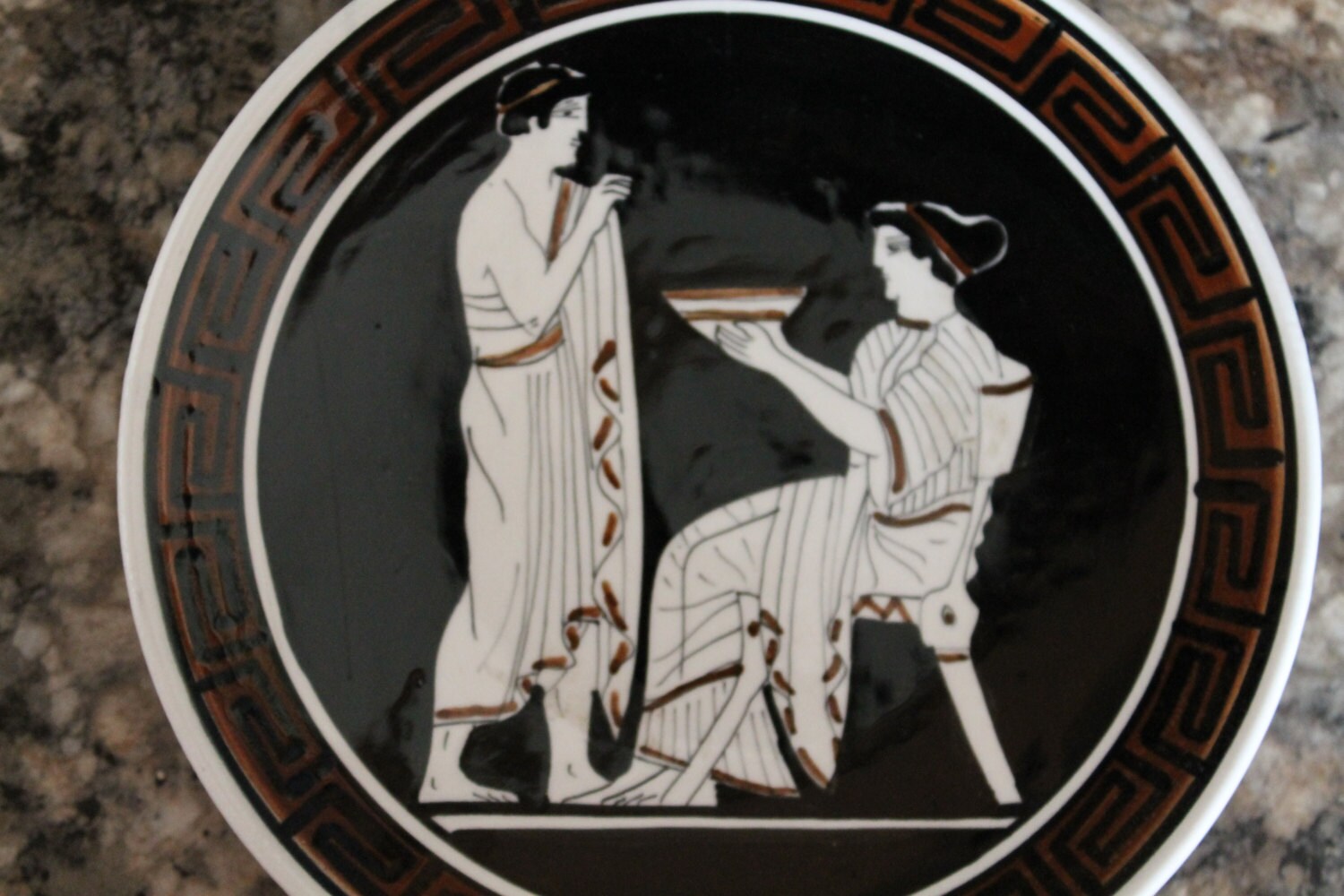 Antique GREEK Grecian Roman Looking Couple Plate Figurines, Brown and ...