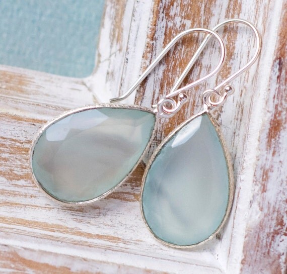Aqua Chalcedony Earrings Sterling Silver Earrings Gemstone