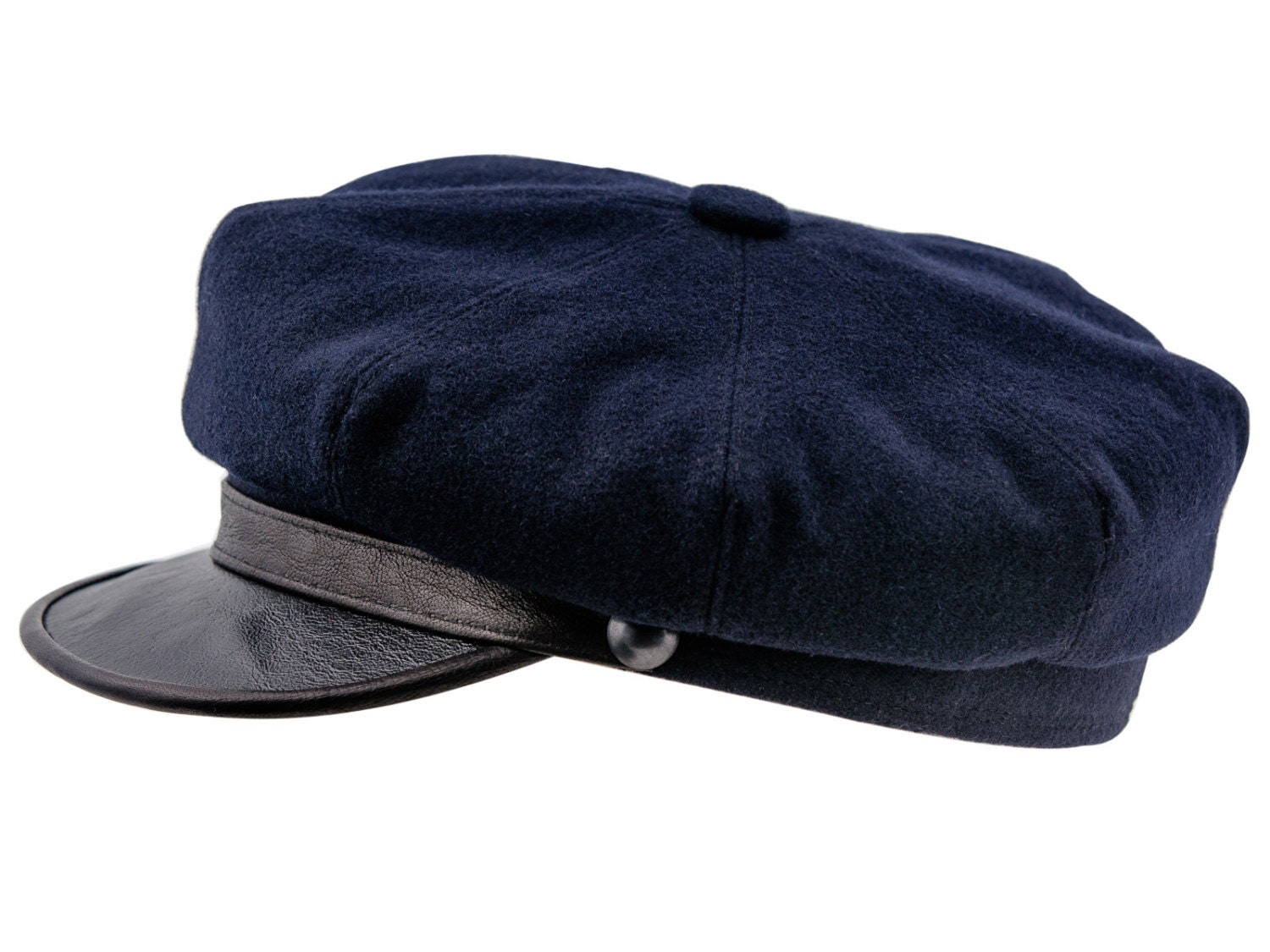 Biker Motorcycle Peaked Vintage Cap Genuine Leather and Wool