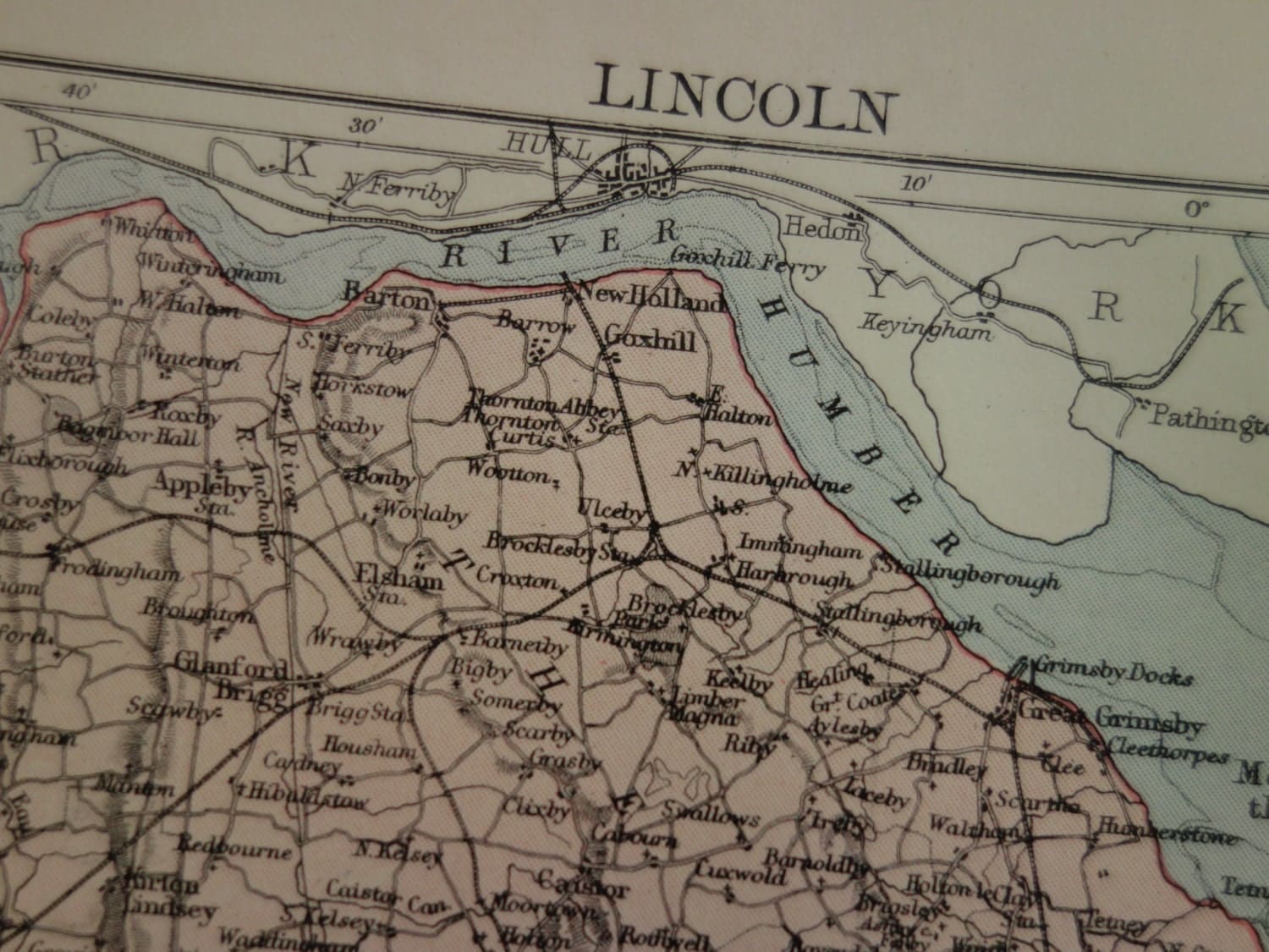 Antique map of Lincoln county England original by VintageOldMaps