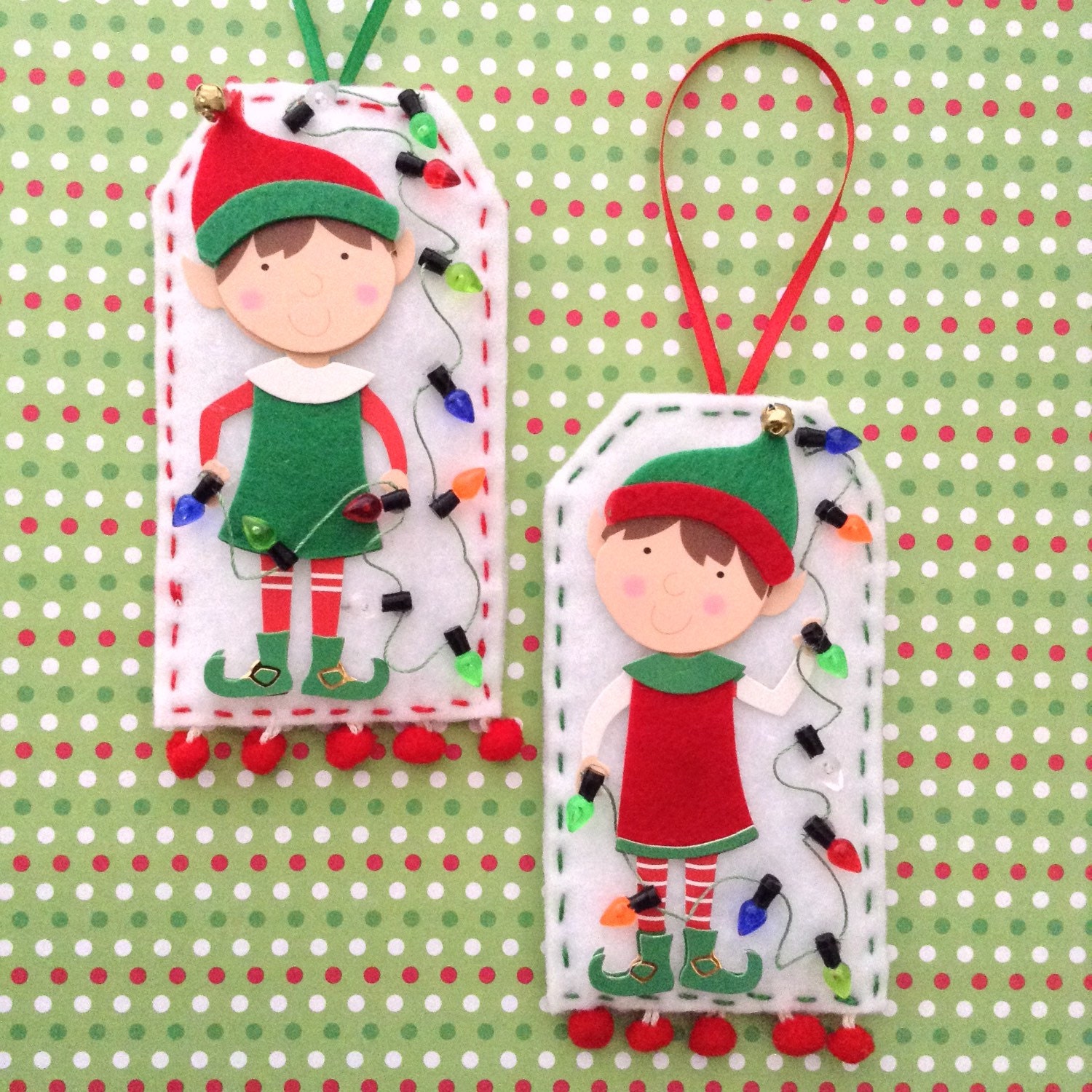 Christmas Elf Ornaments / Felt Handmade Elf Whimsical