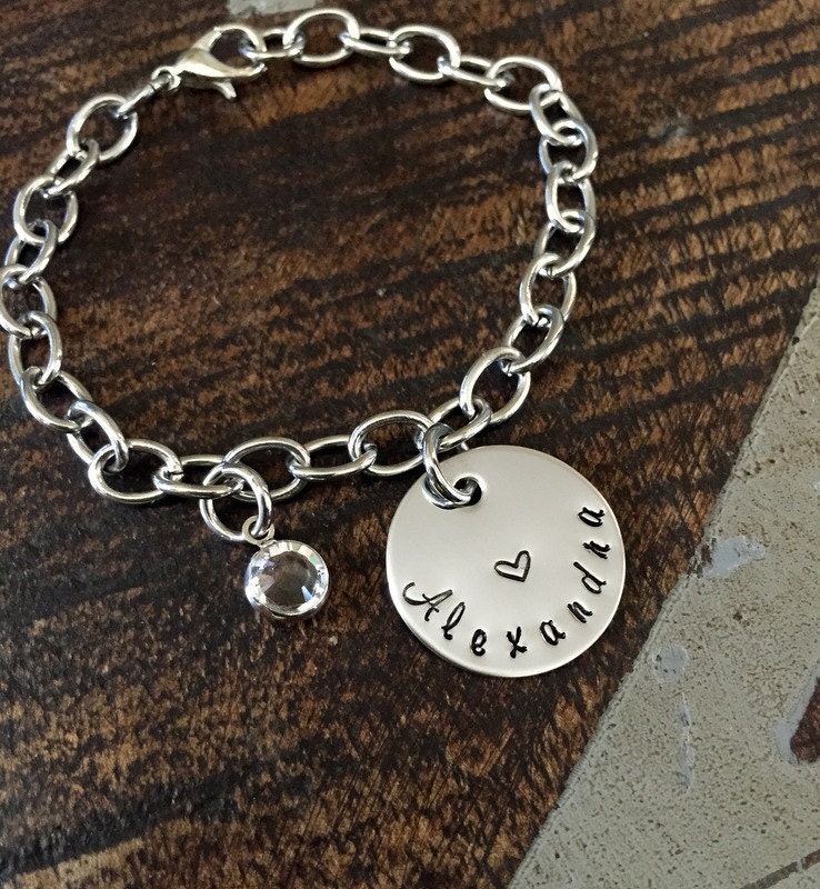 Girls Charm Bracelet Handstamped Bracelet Heart Bracelet