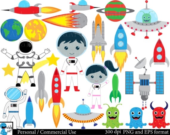 Space Kids Set Clipart Digital Clip Art Graphics