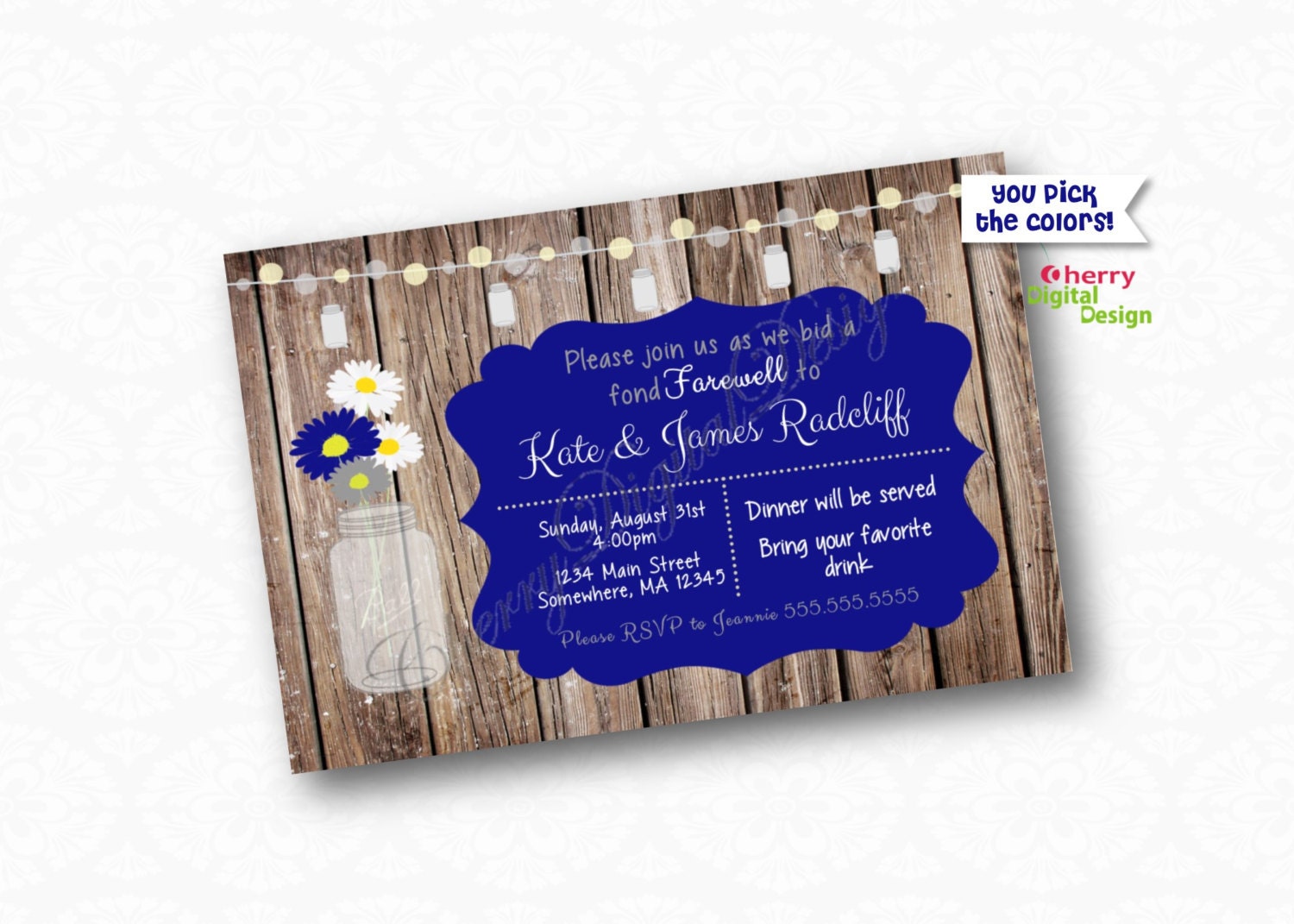 Pretty Rustic Going Away Party Printable Invitation Farewell