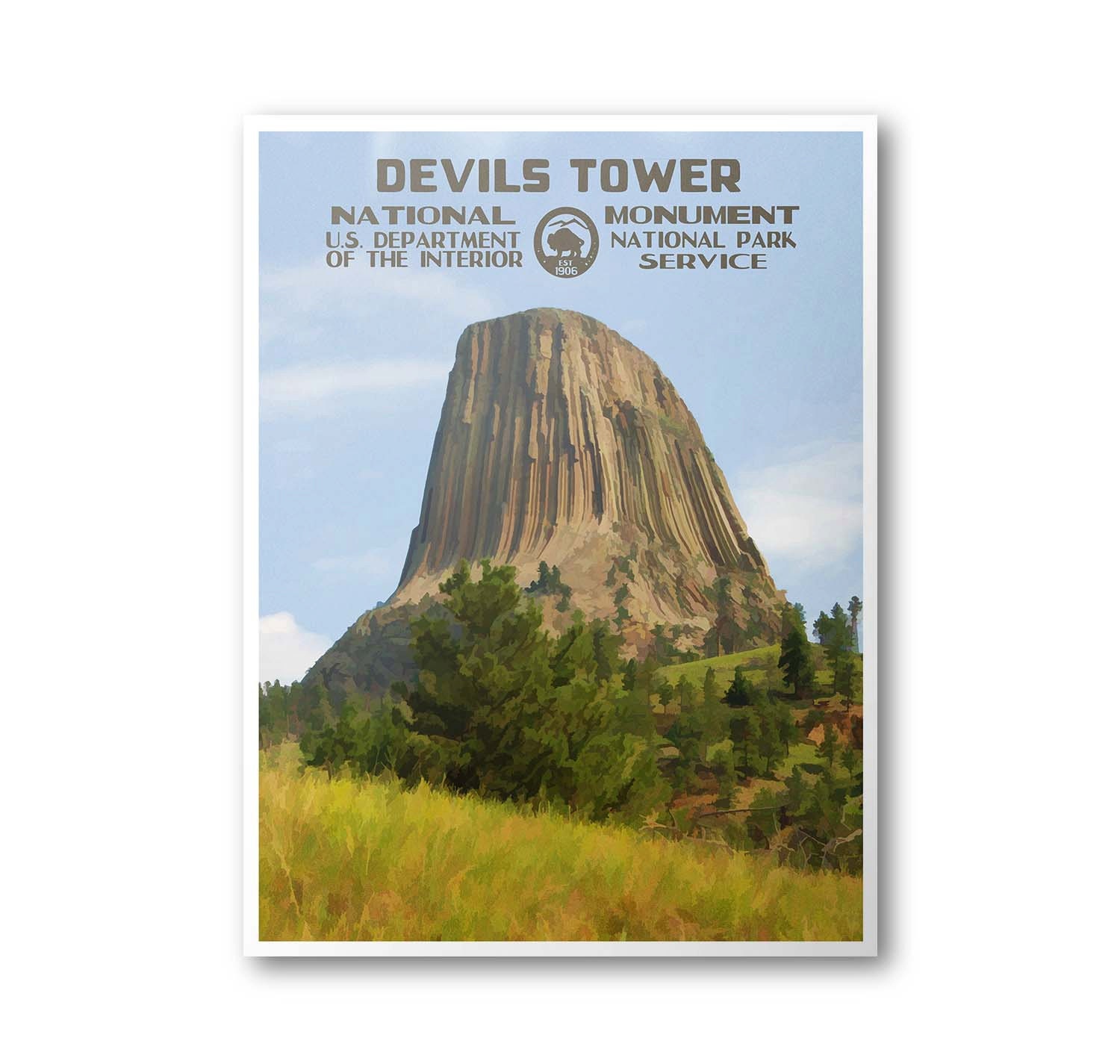 Devils Tower National Monument Poster WPA by PurpleMooseBasics