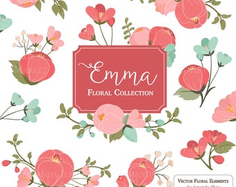 Emma Floral Bunches Clipart & Vectors pink flowers pastel