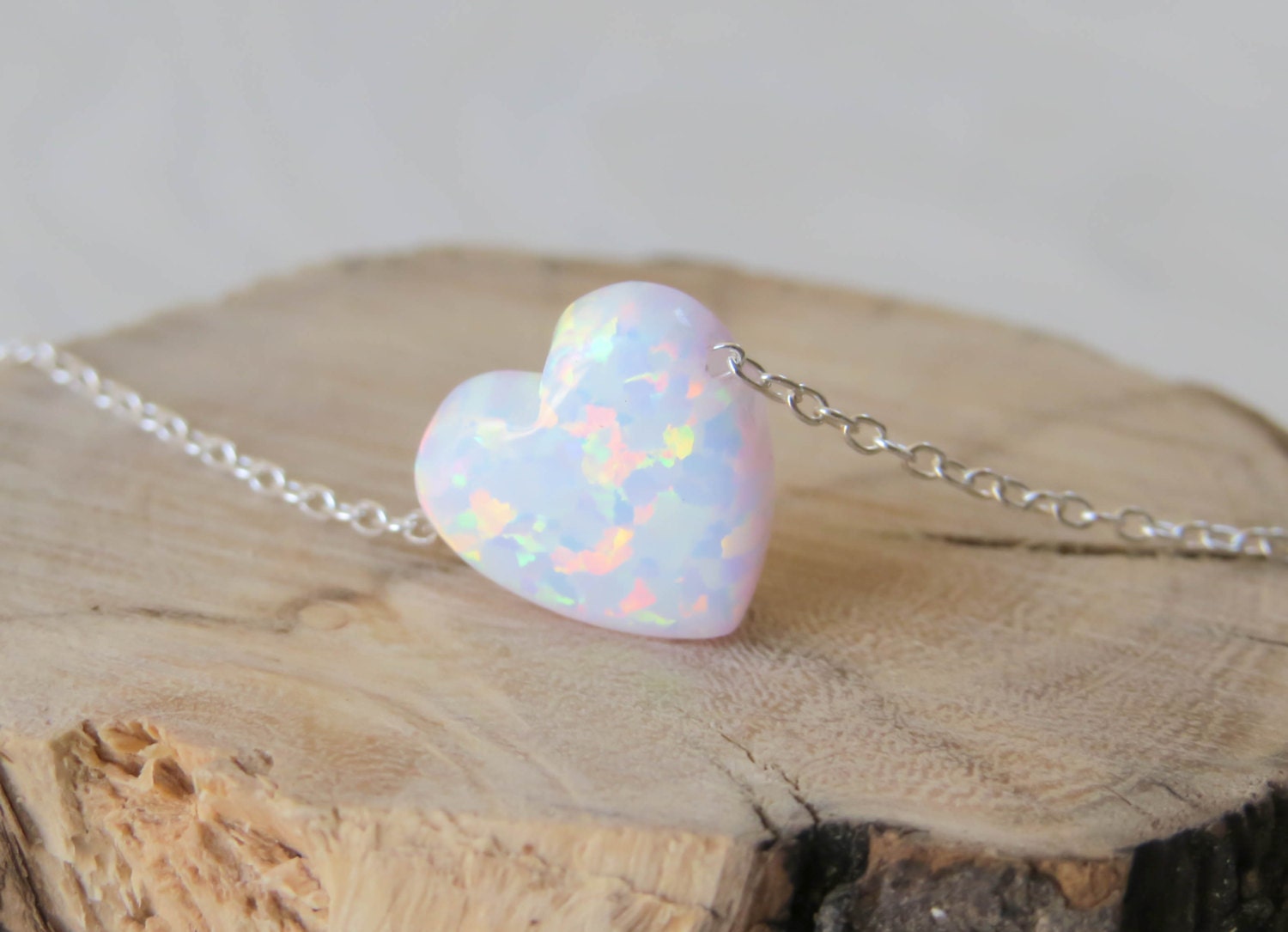 Opal necklace heart necklace silver necklace opal heart