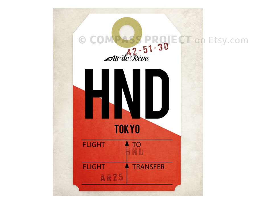 Travel poster Tokyo airport code IATA HND poster by CompassProject
